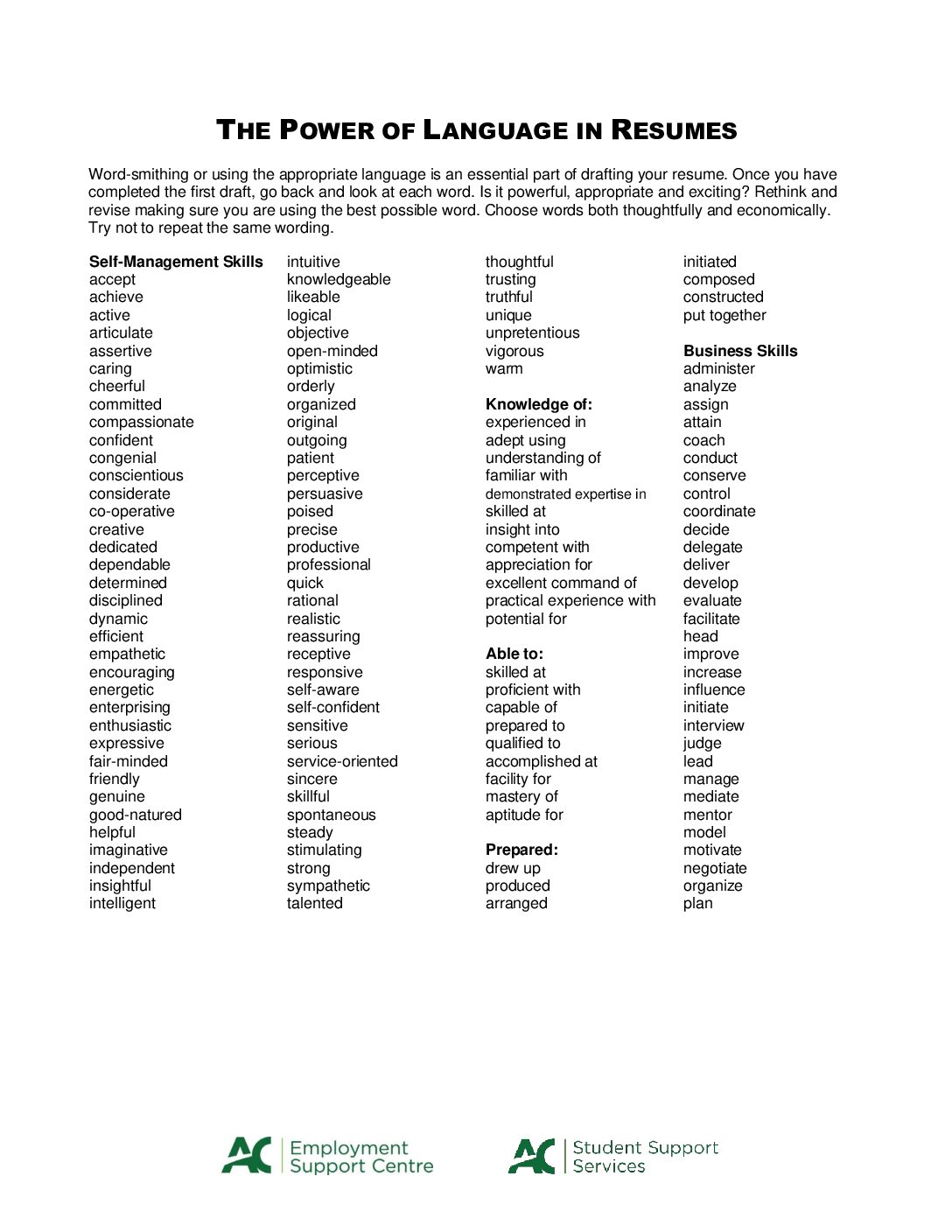 Power of Language in Resumes - Co-op & Career Centre