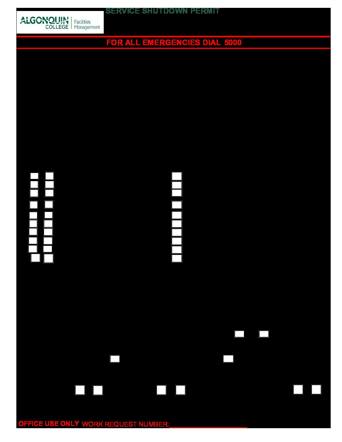 SERVICE SHUTDOWN PERMIT – FILLABLE Form | Facilities Management