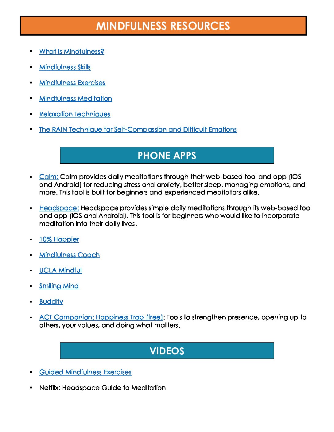 Mindfulness Resources_2021 - Pembroke Campus