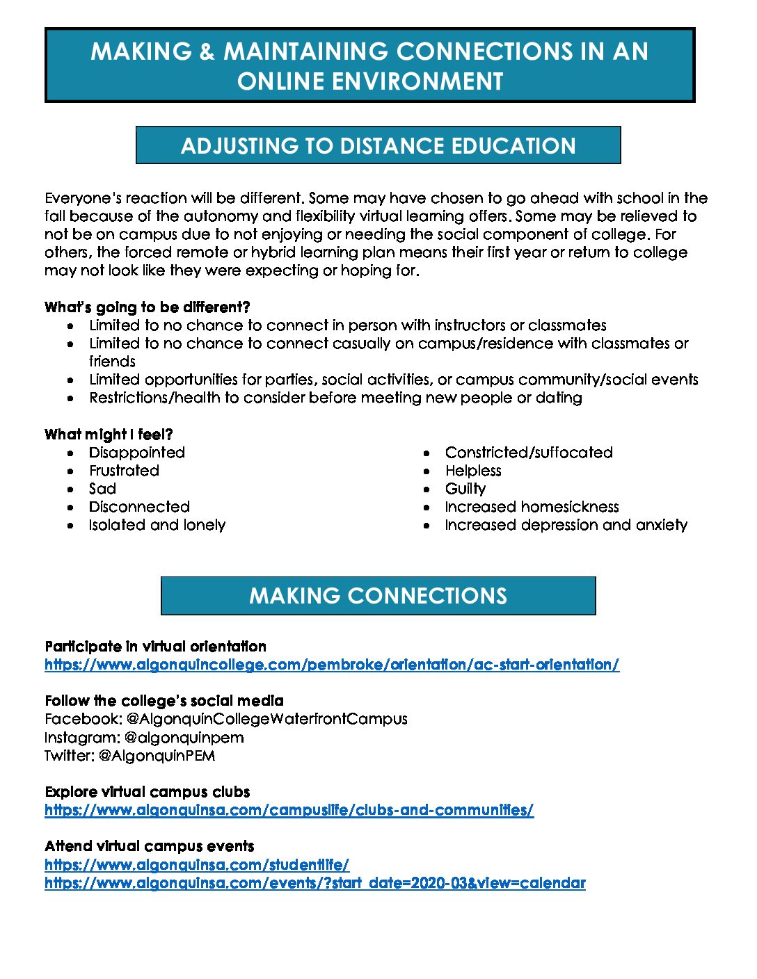 MAKING AND MAINTAINING CONNECTIONS IN AN ONLINE ENVIRONMENT - Pembroke ...