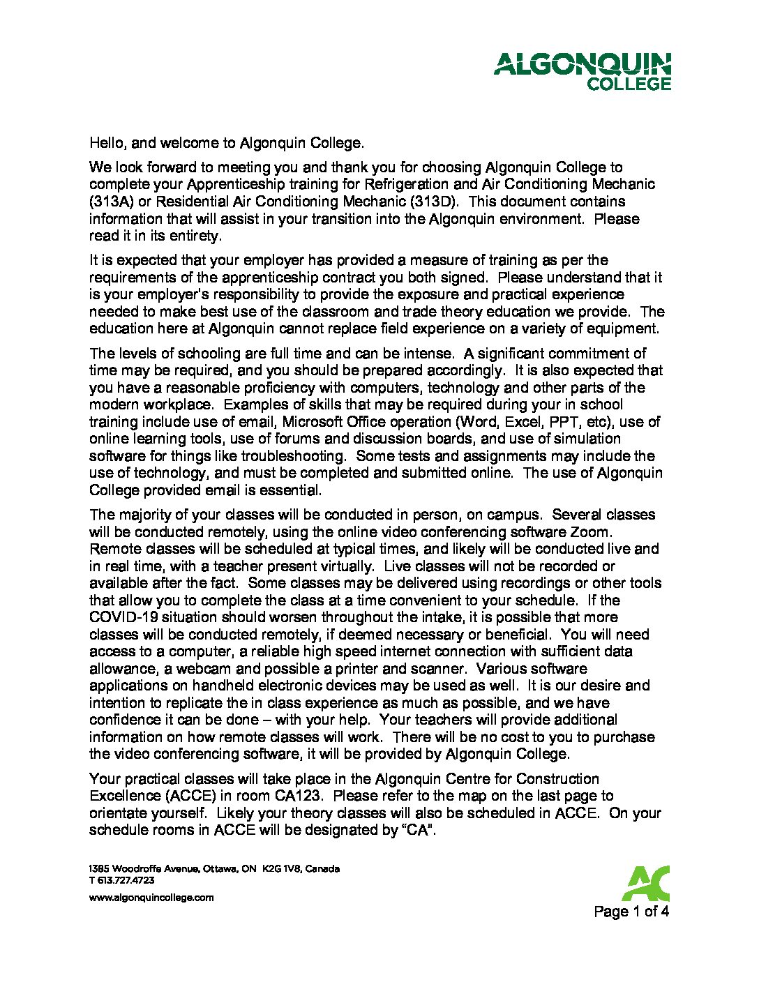 Apprenticeship Welcome Letter for 313A and 313D - Winter 2022, includes ...