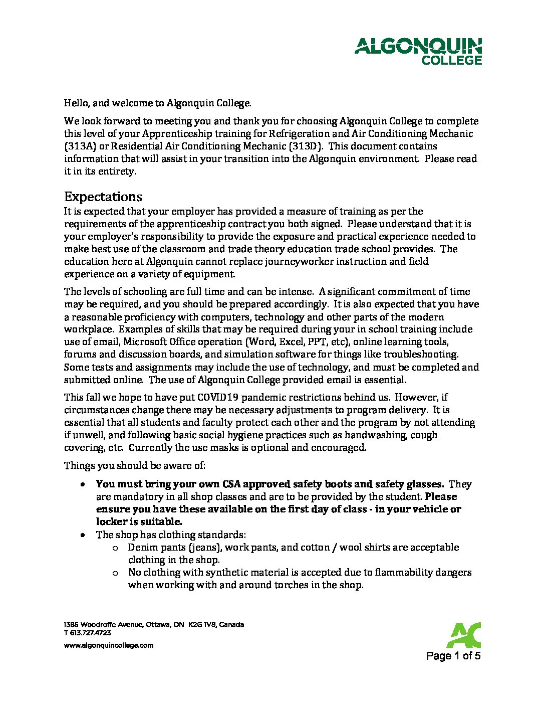 Apprenticeship Welcome Letter for 313A and 313D - Fall 2022 - Registrar ...
