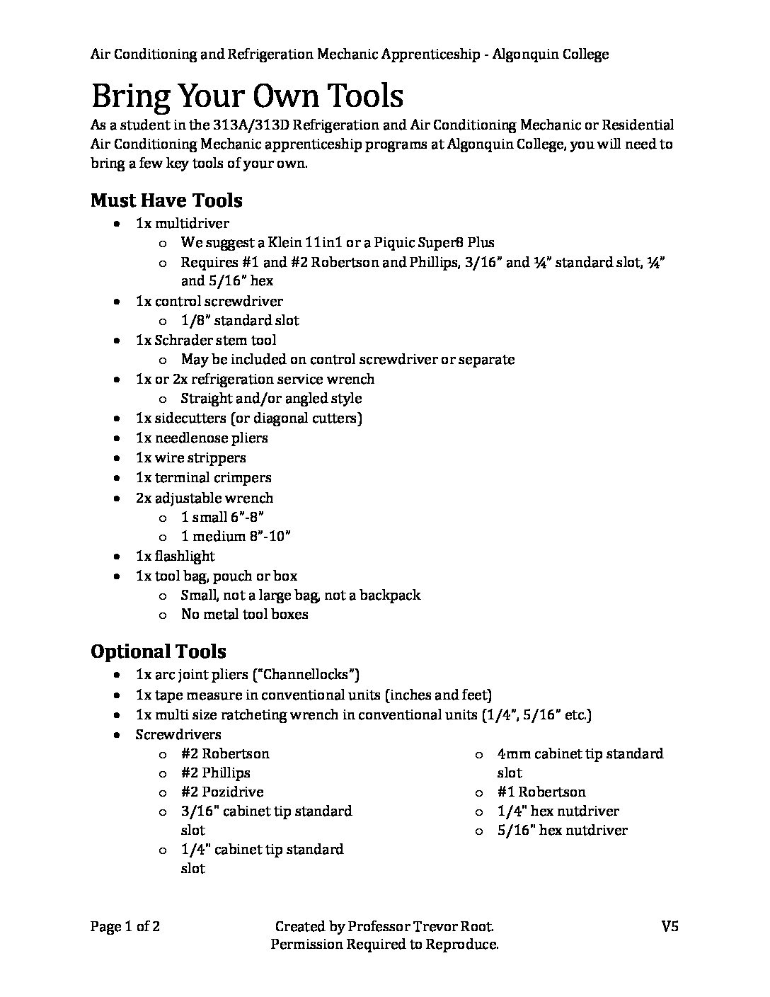 Student Bring Your Own Tools - Registrar's Office