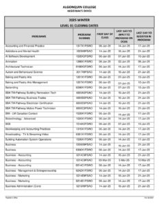 2025W_Program Availability Closing Dates - Registrar's Office