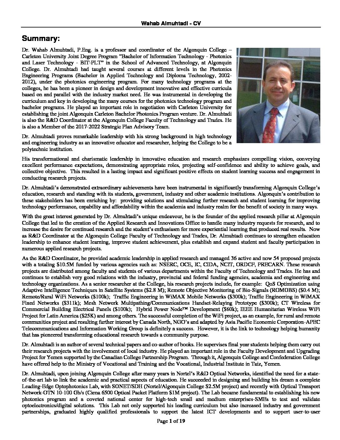 Dr. Wahab Almuhtadi - CV - School of Advanced Technology