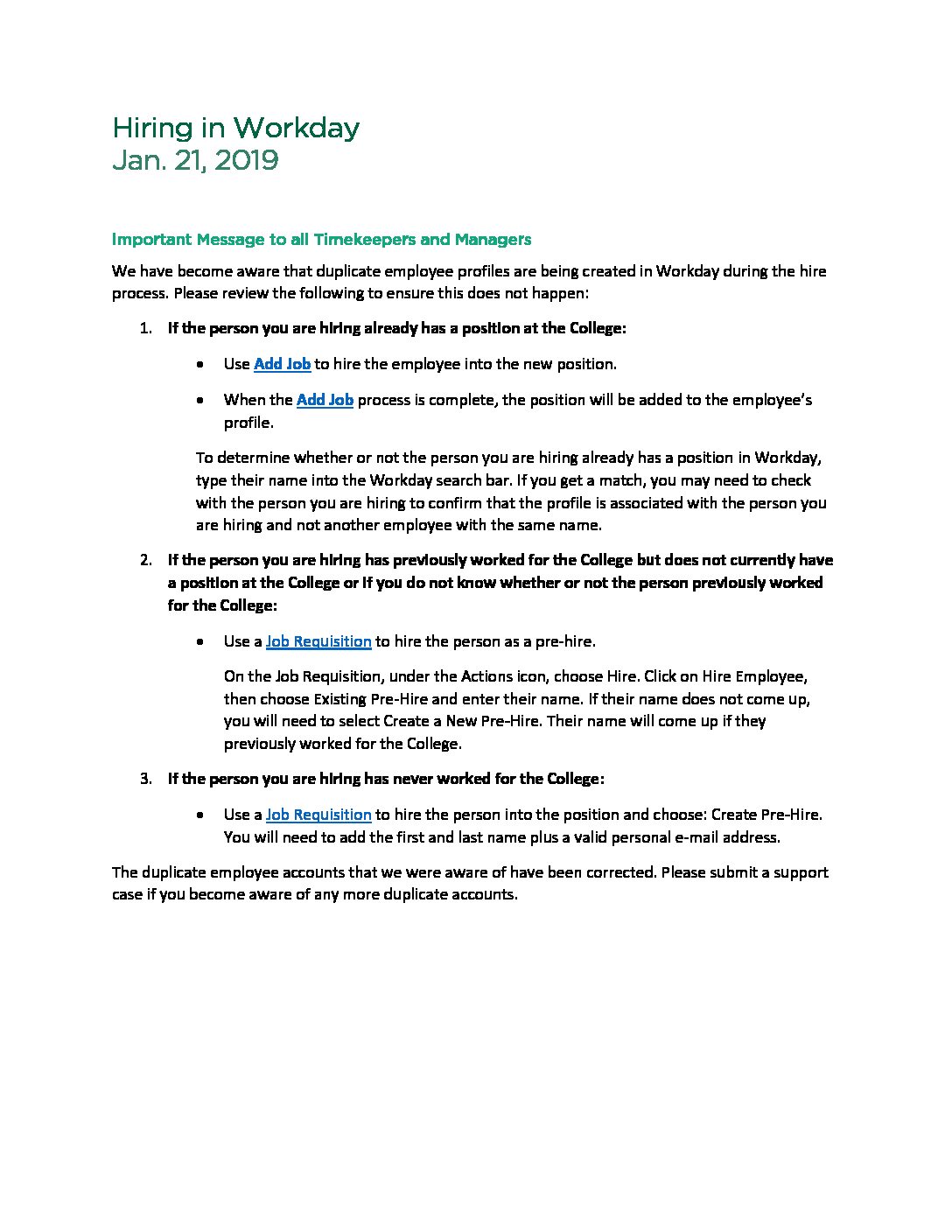 20190121 Message to all Timekeepers and Managers-FINAL - Workday Support